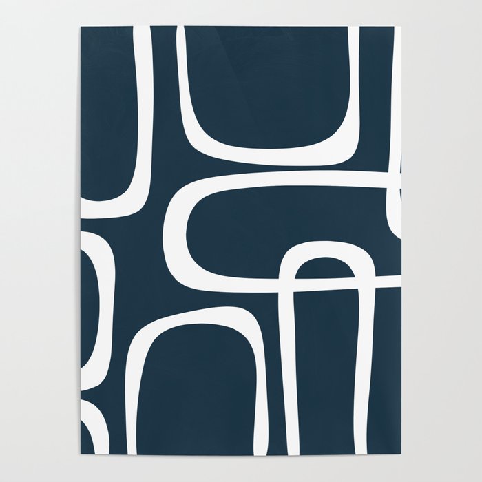 Midcentury Modern Retro Loops in White and Navy Blue Poster by ...