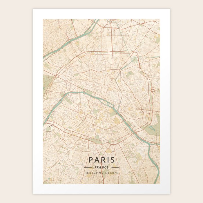 Vintage Paris Map Reproductions