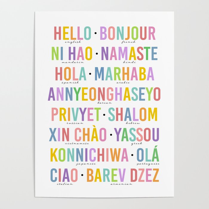 Hello In Different Languages II Poster by Little Happy Print | Society6