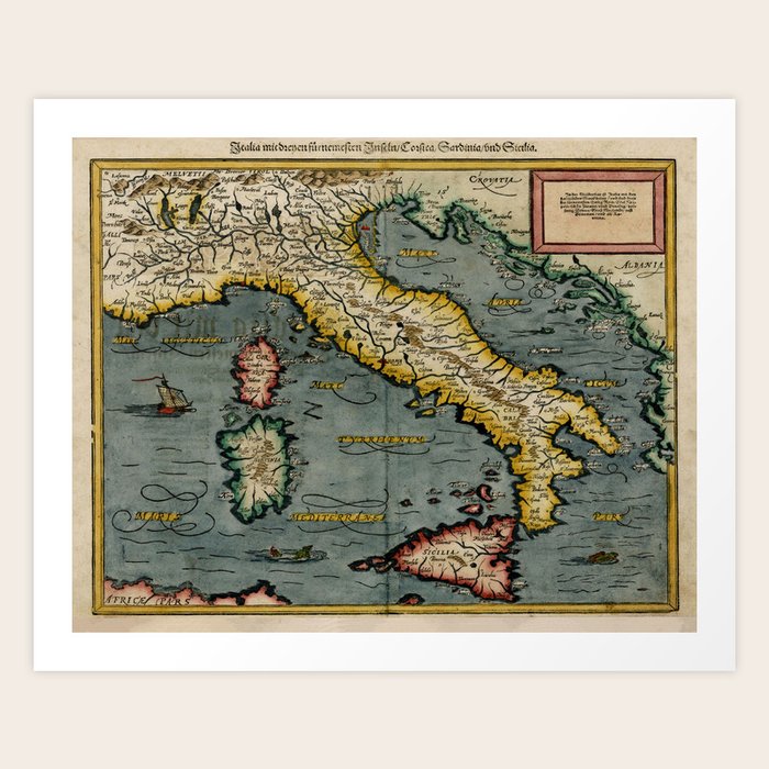 Vintage Map of Italy (1588) Art Print by BravuraMedia | Society6