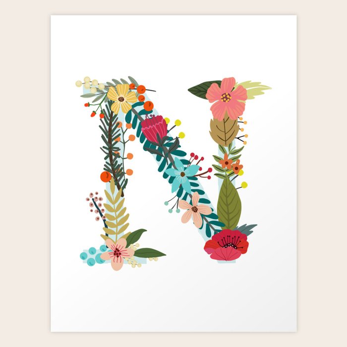 Monogram Letter N Art Print by Mia Charro | Society6