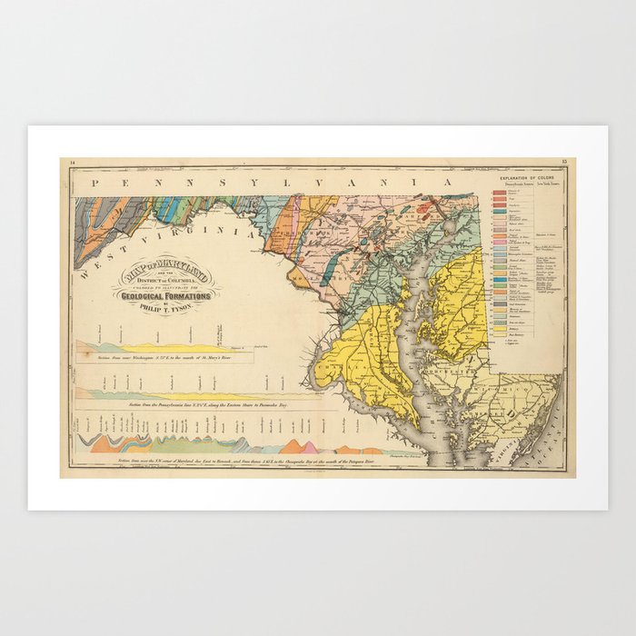 Vintage Geological Map of Maryland (1873) Art Print by BravuraMedia ...