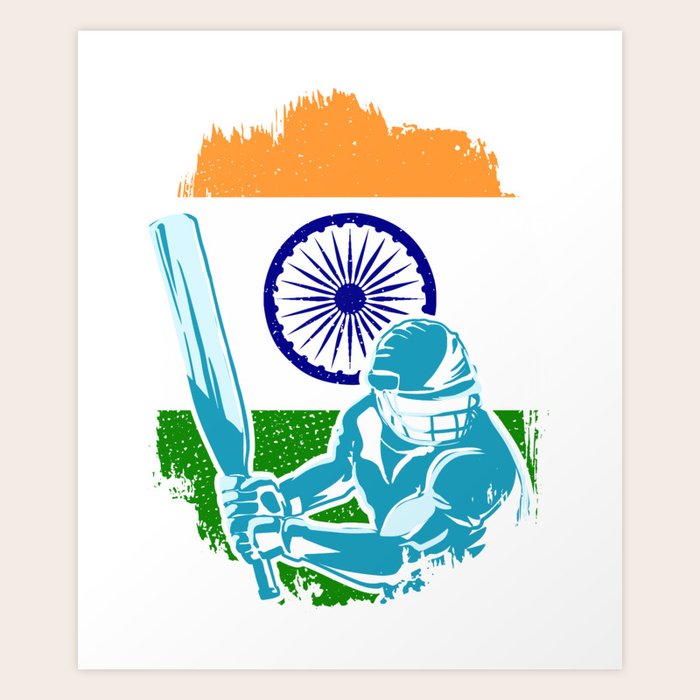 India Cricket Player Indian Flag Cricket Fan Art Print by NiceTeee ...