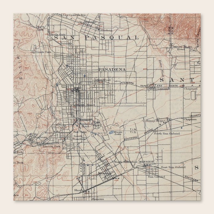 Vintage Map of Pasadena California (1894) Canvas Print by BravuraMedia ...