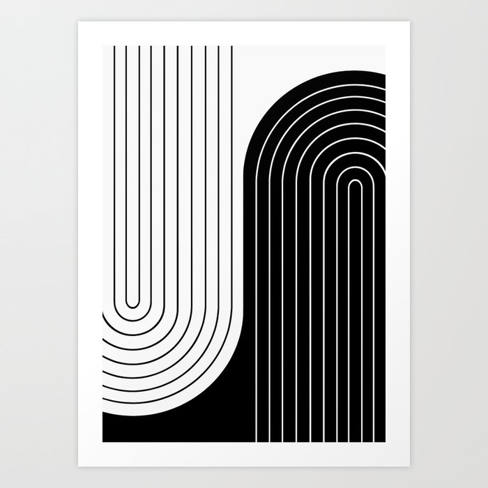 Two Tone Line Curvature VIII Black and White Modern Arch Abstract Art ...