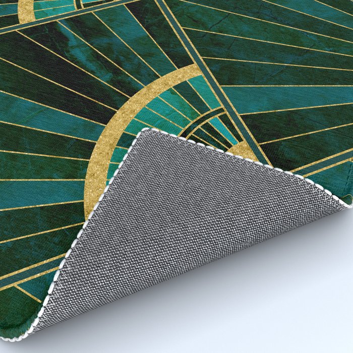 green geometric pattern rug