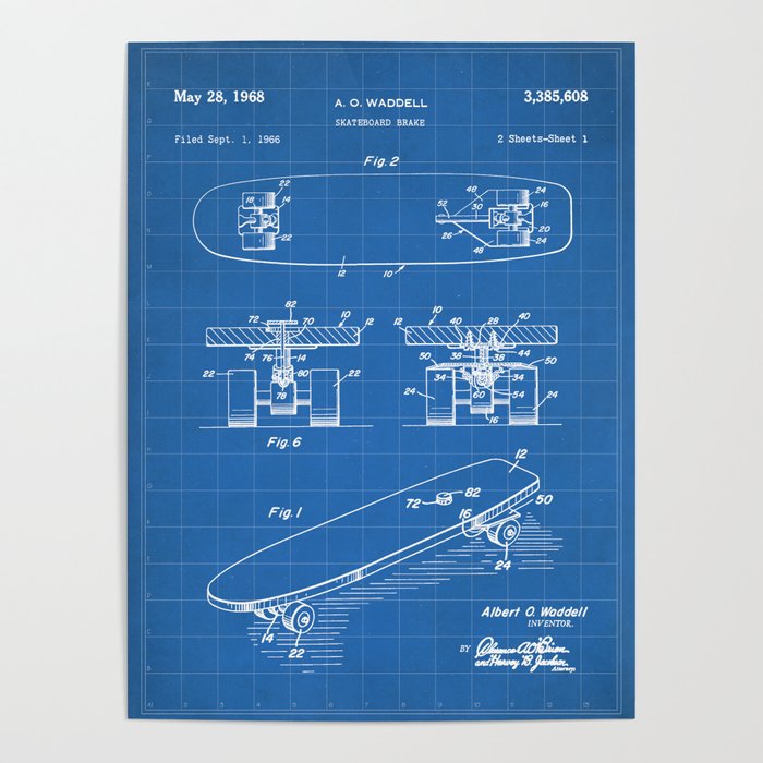Skateboard Patent - Skateboarder Skateboarding Art - Blueprint Poster ...