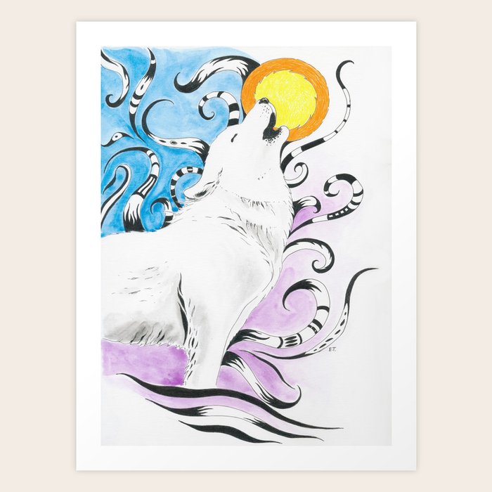 Tribal Wolf Howling Drawing