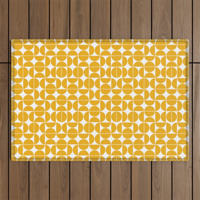 Mid Century Modern Geo 04B Yellow Outdoor Rug by The Old Art Studio ...