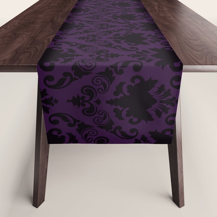 purple damask table runner