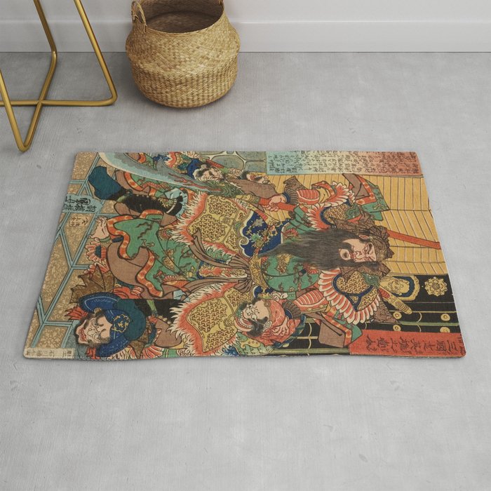 Samurai Fighting Bandits With Naginata - Antique Japanese Ukiyo-e ...