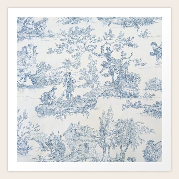 Blue toile de Jouy - 2 Art Print by ghjuraa | Society6