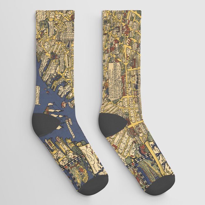 Boston Map - Vintage Illustrated Map Socks by nobel-art | Society6