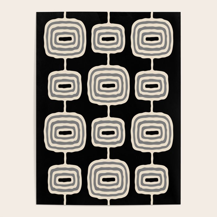 Mid Century Modern Atomic Rings Pattern 234 Black Beige and Gray Poster ...
