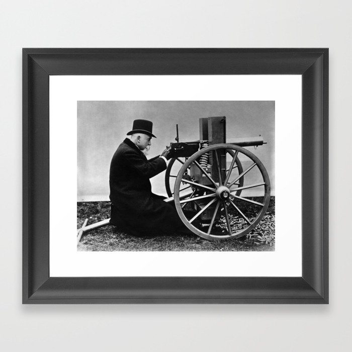 Hiram Maxim firing his Maxim Machine Gun - 1884 Framed Art Print by War ...