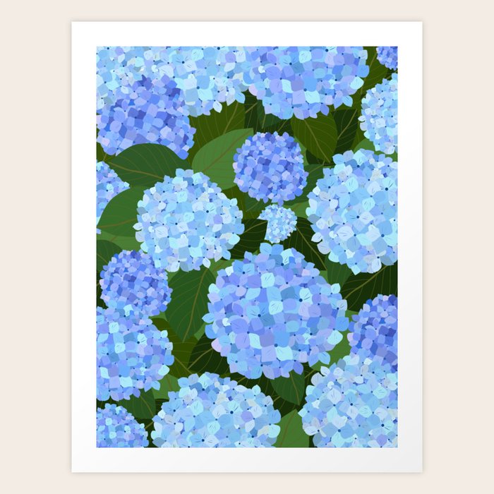 Light Blue Hydrangeas, Preppy Modern Flowers, Botanical, Floral Art ...