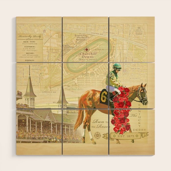Artistic Kentucky Derby [vintage inspired] Map print Wood Wall Art by ...