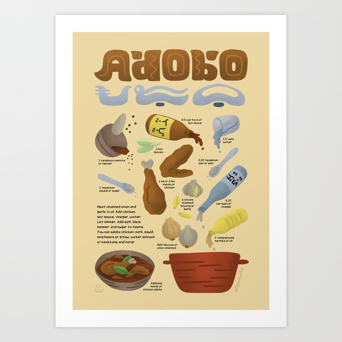Chicken adobo recipe art Art Print by Filipino Food Art | Society6
