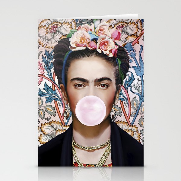 Frida Kahlo Pink Rose blowing pink bubble gum Stationery Cards by ...
