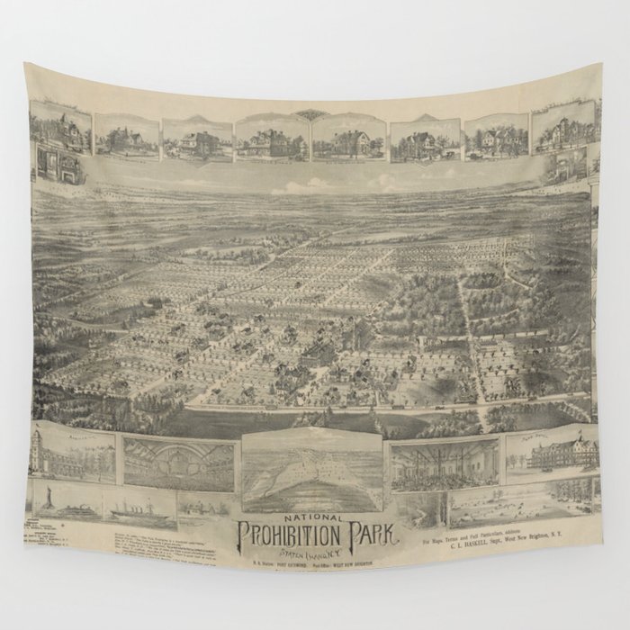 Vintage Map of Prohibition Park (1898) Wall Tapestry by BravuraMedia ...