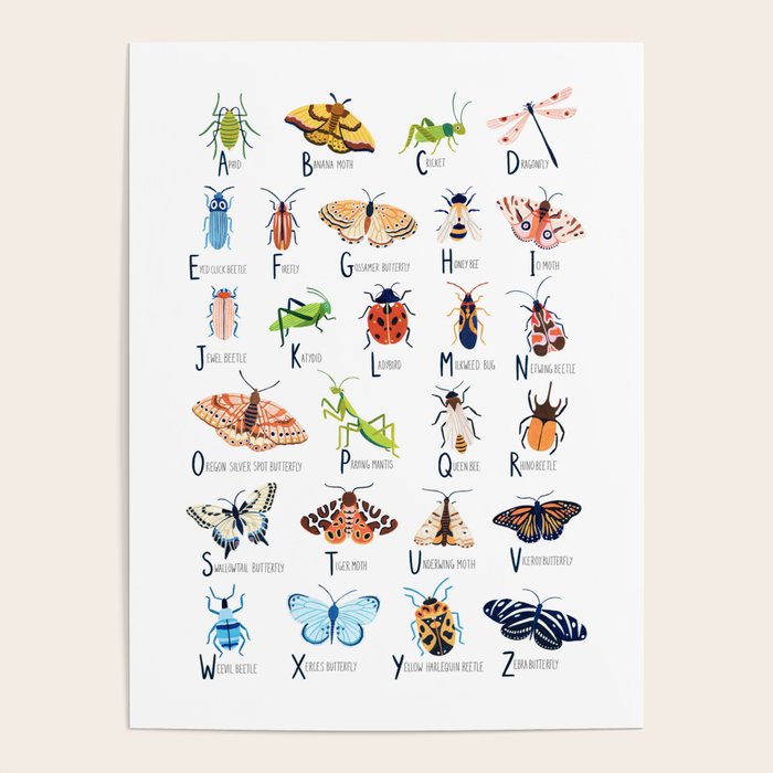 Insect Alphabet Poster by Ambers Textiles | Society6