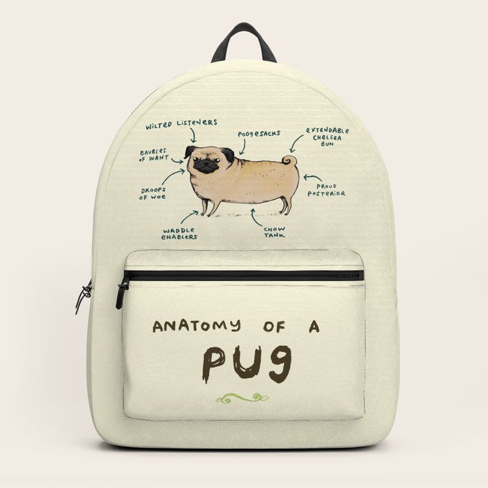 Anatomy of a Pug Backpack by Sophie Corrigan | Society6