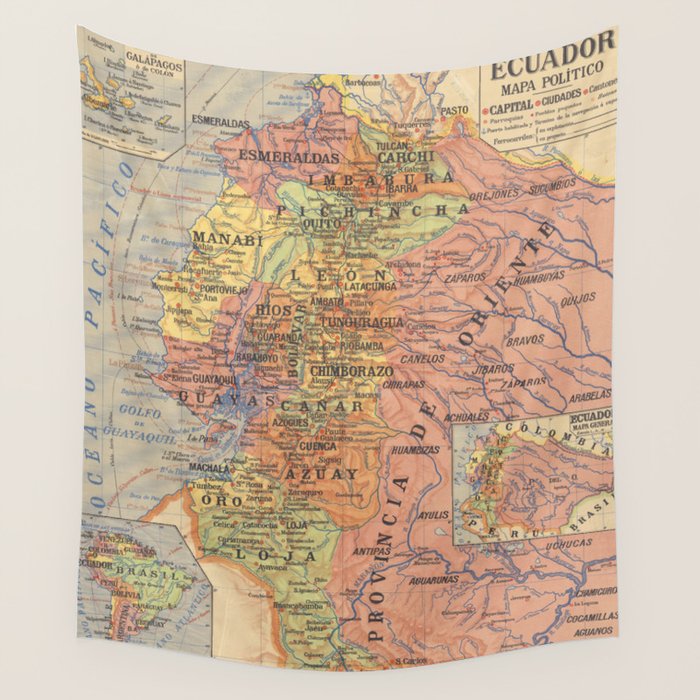 Vintage Map of Ecuador (1913) Wall Tapestry by BravuraMedia | Society6
