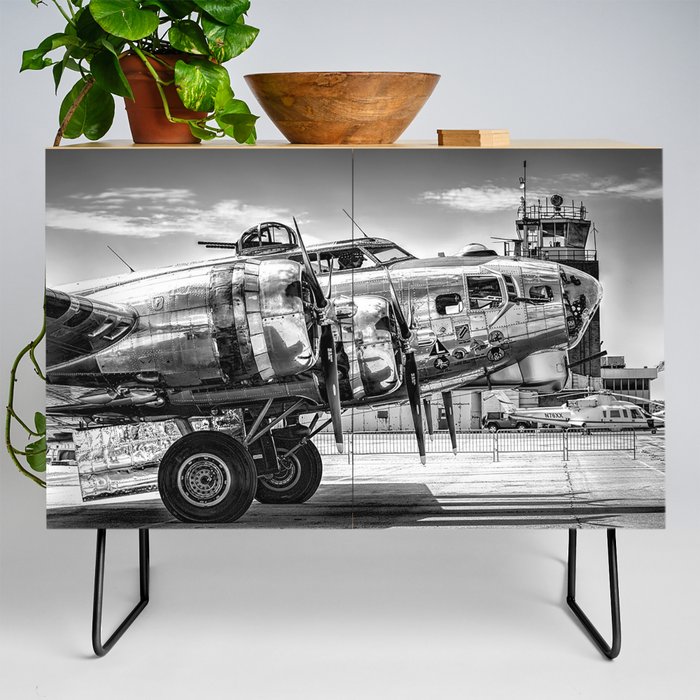 WWII Flying Fortress aviation bomber airplane flight portrait black and ...
