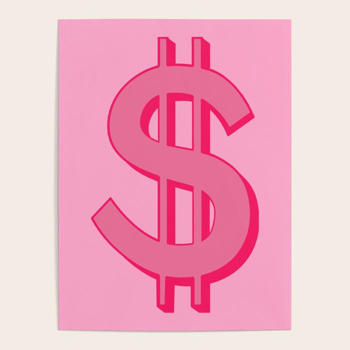 Pink Dollar Sign Symbol - Preppy Aesthetic Decor Poster by Aesthetic by ...
