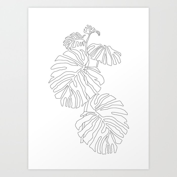 Monstera Leaf Line Drawing Art Print by Andreas12 | Society6