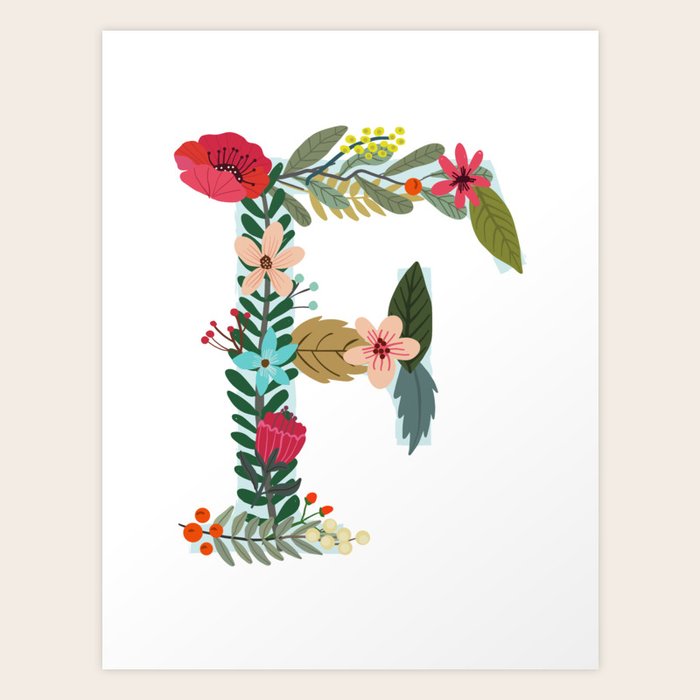 Monogram Letter F Art Print by Mia Charro | Society6