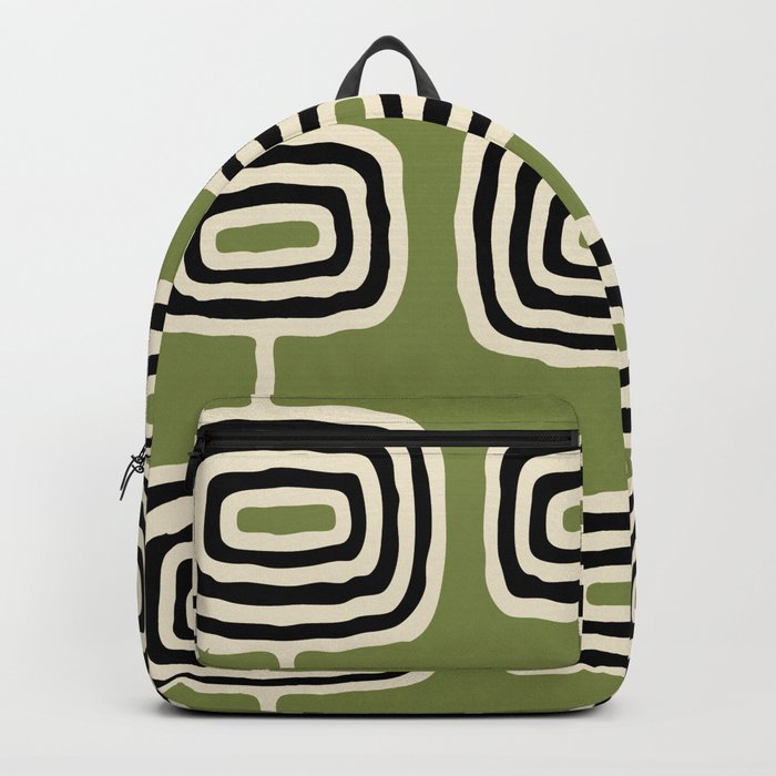 Mid Century Modern Atomic Rings Pattern 235 Black Beige and Olive Green ...