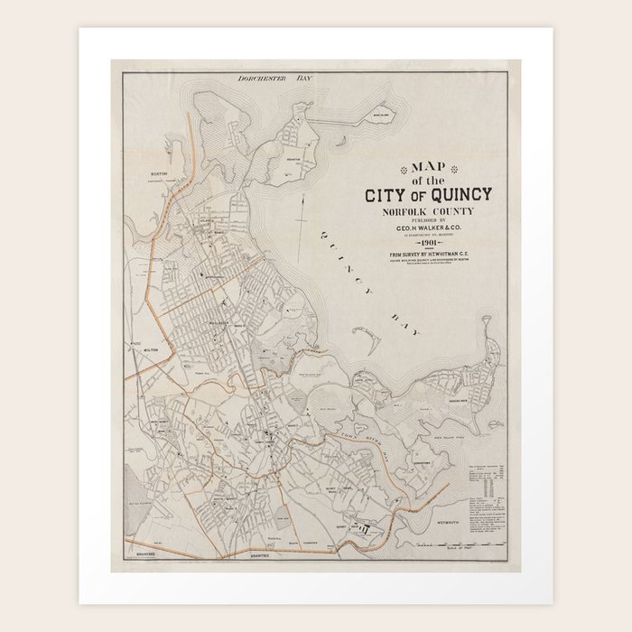 Vintage Map of Quincy MA (1901) Art Print by BravuraMedia | Society6