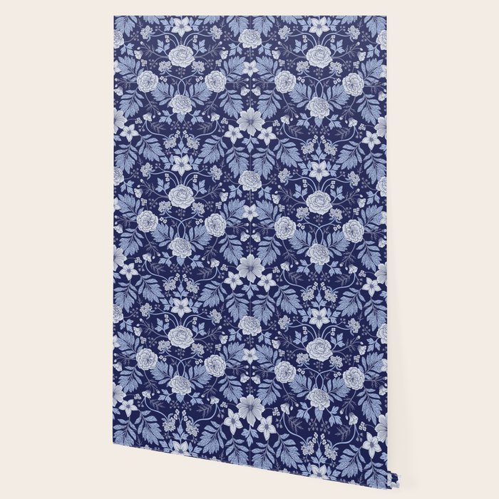 patterned wallpaper blue