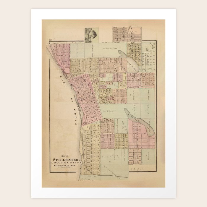 Old Stillwater MN Map (1874) The Birthplace of Minnesota Vintage Atlas ...