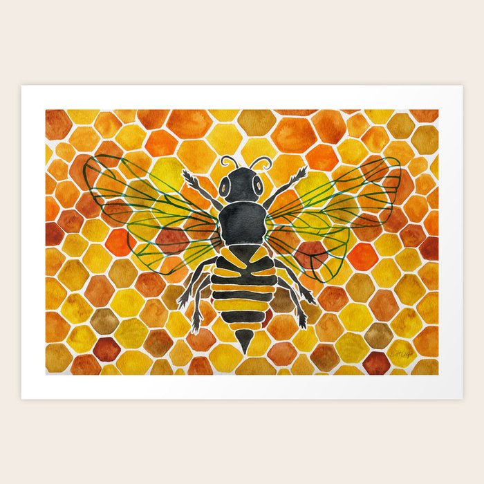 Bee & Honeycomb Art Print by Cat Coquillette | Society6