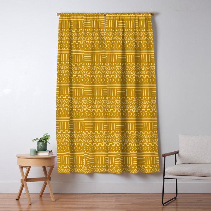 Mud Cloth on Mustard Window Curtain by Wellington Boot | Society6