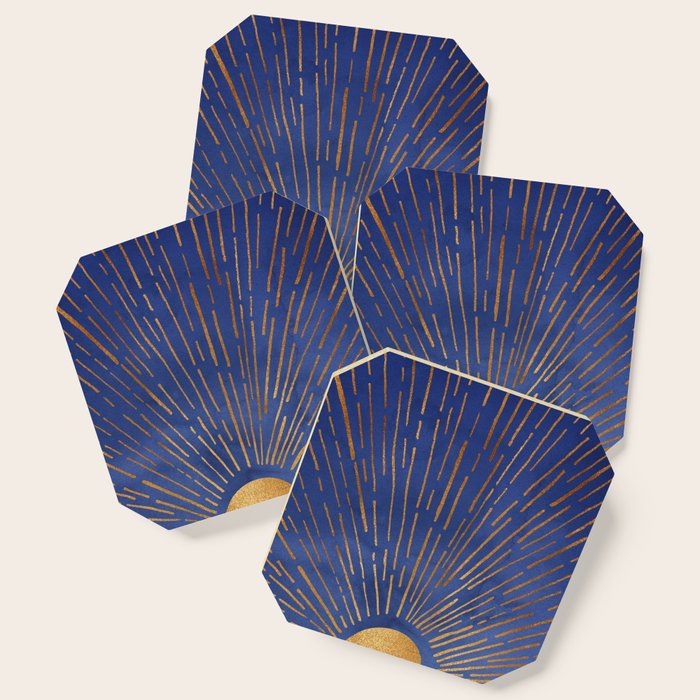 Twilight Blue and Metallic Gold Sunrise Coaster by Modern Tropical ...