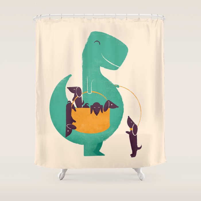 T-Rex and his Basketful of Wiener Dogs Shower Curtain by Jay Fleck ...