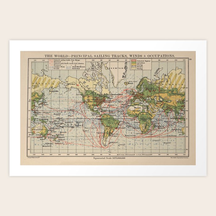 Vintage World Sailing Routes Map (1914) Art Print by BravuraMedia ...