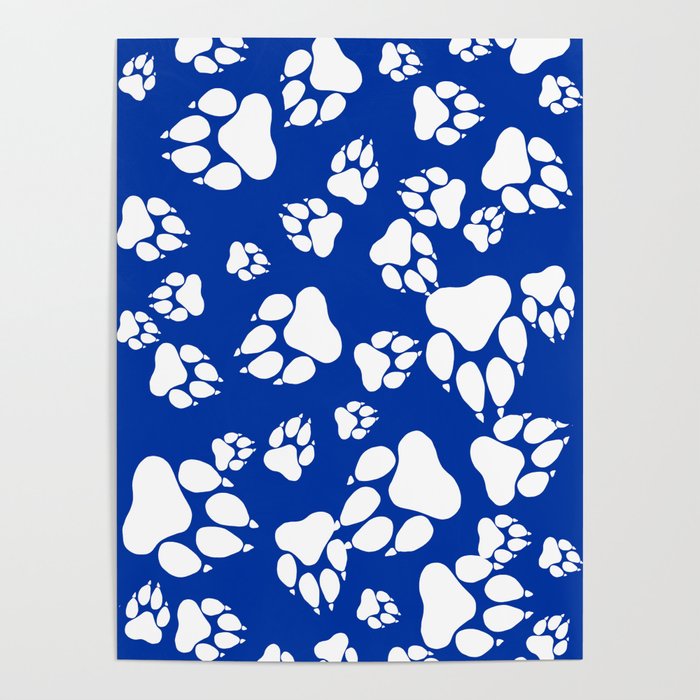 Blue And White Wildcats Paw Print Pattern Digital Design Poster By