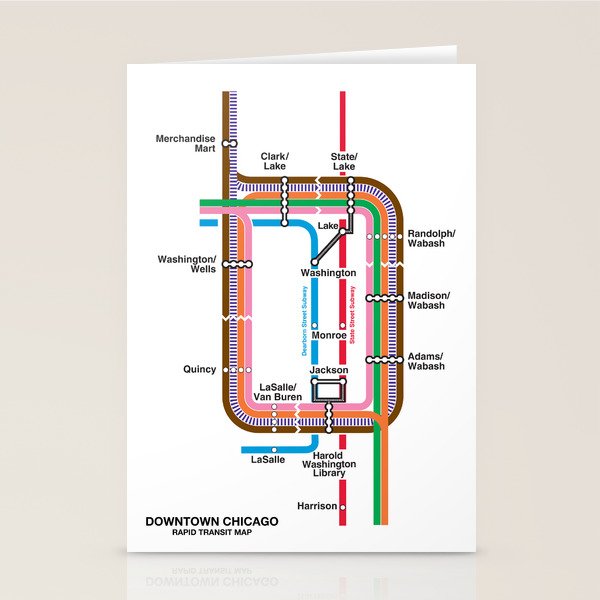 Downtown Chicago Loop Map Stationery Cards by Design Outfitters | Society6
