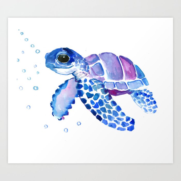 Blue Purple Sea Turtle, Turtle for nursery Art Print by SurenArt | Society6
