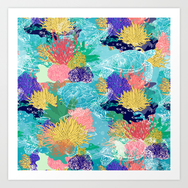 Art & Collectibles Prints Colorful Ocean Coral Reef Art Print 8x8 etna ...