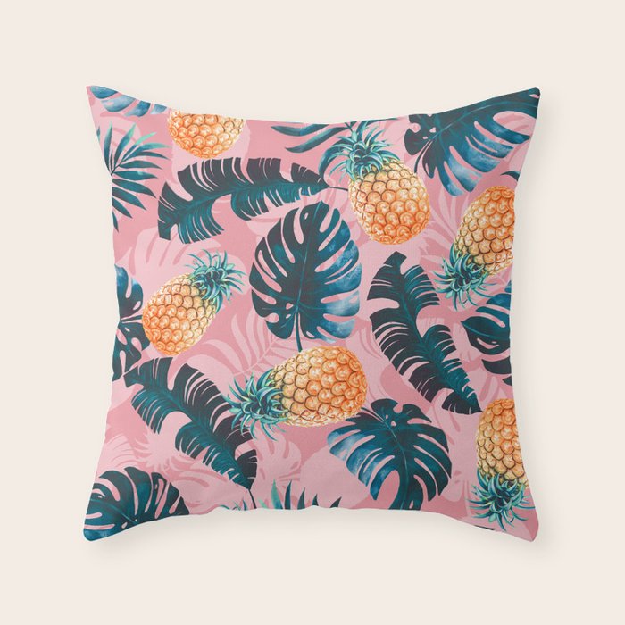 Pineapple and Leaf Pattern Throw Pillow by Burcu Korkmazyurek | Society6