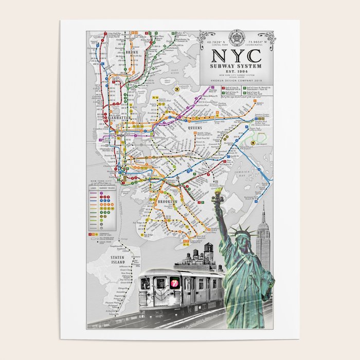 NYC "Black & White" Subway System Art Print Poster by Kokua Design ...