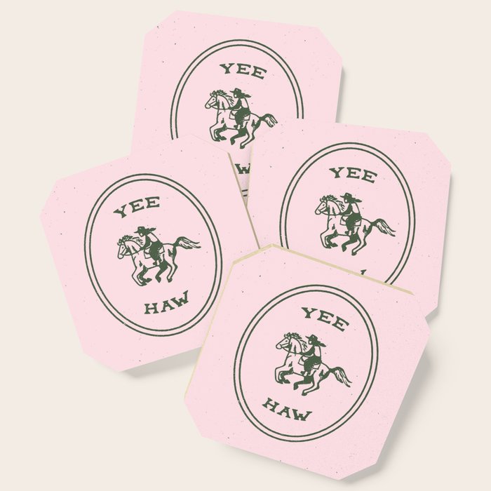 Yee Haw in Pink Coaster by Emma Boys | Society6