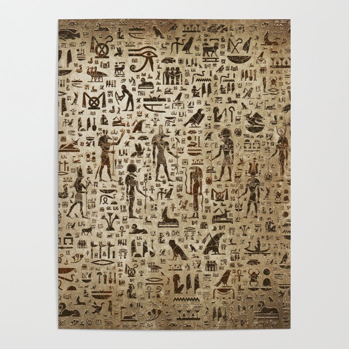 Ancient Egyptian Gods and hieroglyphs - Vintage and gold Poster by ...