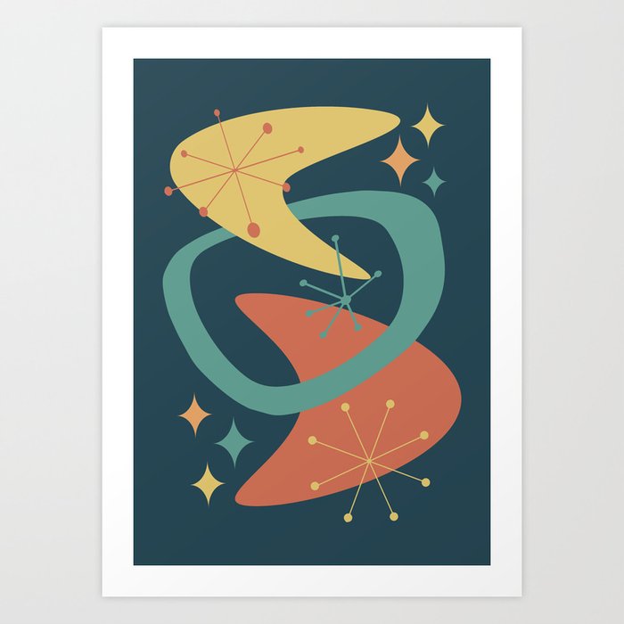 Mid Century Atomic Age Design 7 Charcoal, Teal, Orange and Yellow Art ...