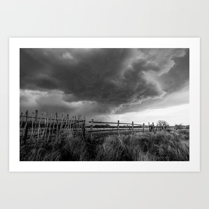 Fenced In - Storm Advances Over Old Fence on Ranch in Oklahoma in Black ...